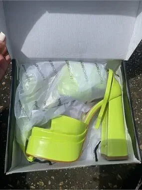 Fashion Nova | Shoes | Fashion Nova Neon Lime High Platform Block Heel ...